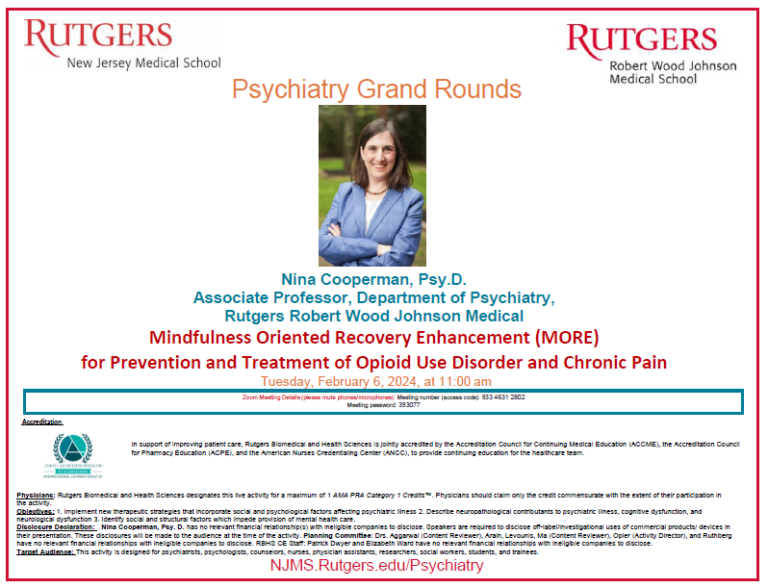 Rutgers Psychiatry Grand Rounds with Dr. Nina Cooperman - "Mindfulness ...